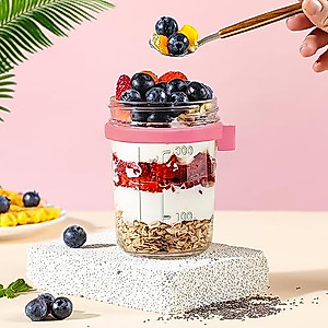 Tekuve 6 Pack Overnight Oats Containers with Lids and Spoon, Glass 16 oz Mason Jars with Airtight Lid for Overnight Oats Meal Prep