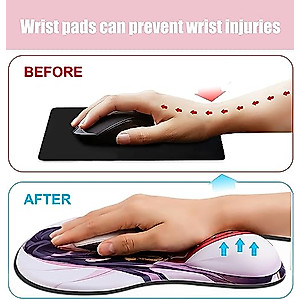 Yelan 3D Anime Mousepads, Genshin Impact Silicone Gel Wrist Ergonomics Gaming Mice Mat, Comic Wrist Rest Support Oppai Mouse Pad (YeLan a)