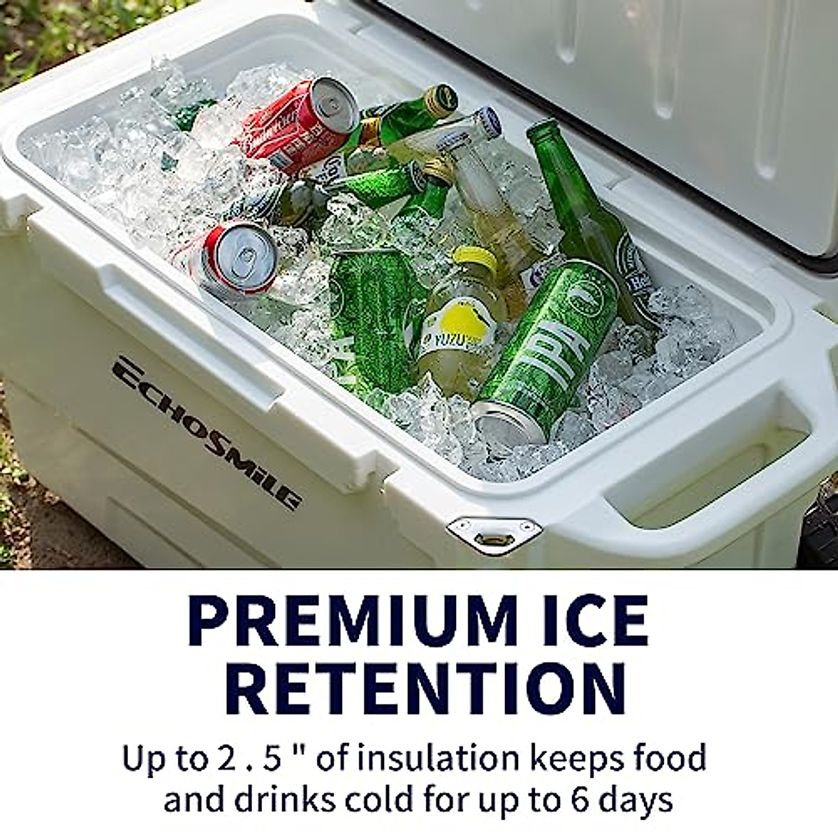 EchoSmile 25/30/35/40/75 Quart Rotomolded Cooler, 5 Days Protale Ice Cooler, Ice Chest Suit for BBQ, Camping, Pincnic, and Other Outdoor Activities (White)