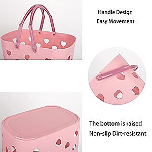 Anyoifax Portable Shower Caddy Tote Plastic Storage Basket with Handle Box Organizer Bin for Bathroom, Pantry, Kitchen, College Dorm, Garage - Pink