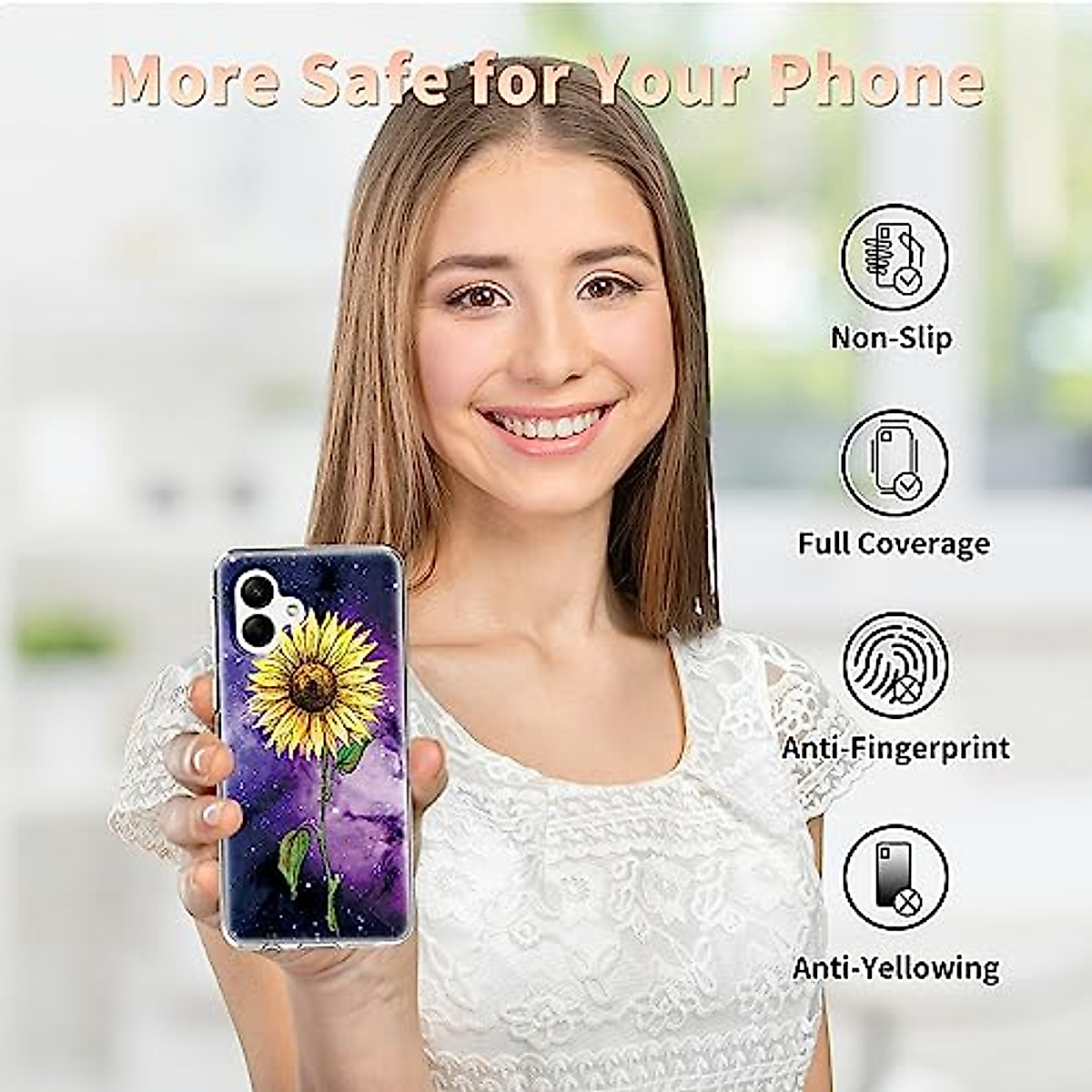 BWEGRHE for Samsung Galaxy A04 4G Clear Case with Sunflower Purple Galaxy Pattern Designed, Transparent Dual Layer Soft TPU Bumper + Hard PC Shockproof Protective Phone Case for Galaxy A04 4G