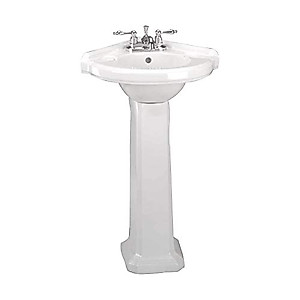 Portsmouth 22 Inch Corner Pedestal Bathroom Sink Small White - Overflow and Pre-Drilled 4 in. Centerset Faucet Holes - Grade A Porcelain Easy Clean and Install Renovators Supply Manufacturing