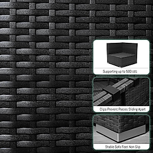 RADIATA PE Wicker Patio Furniture Set Sectional High Back Large Size Sofa Sets with Propane Fire Pit Table 55000 BTU Balcony Rattan Lounge Conversation Sets for Outdoor (7 Pieces,Light Gray)