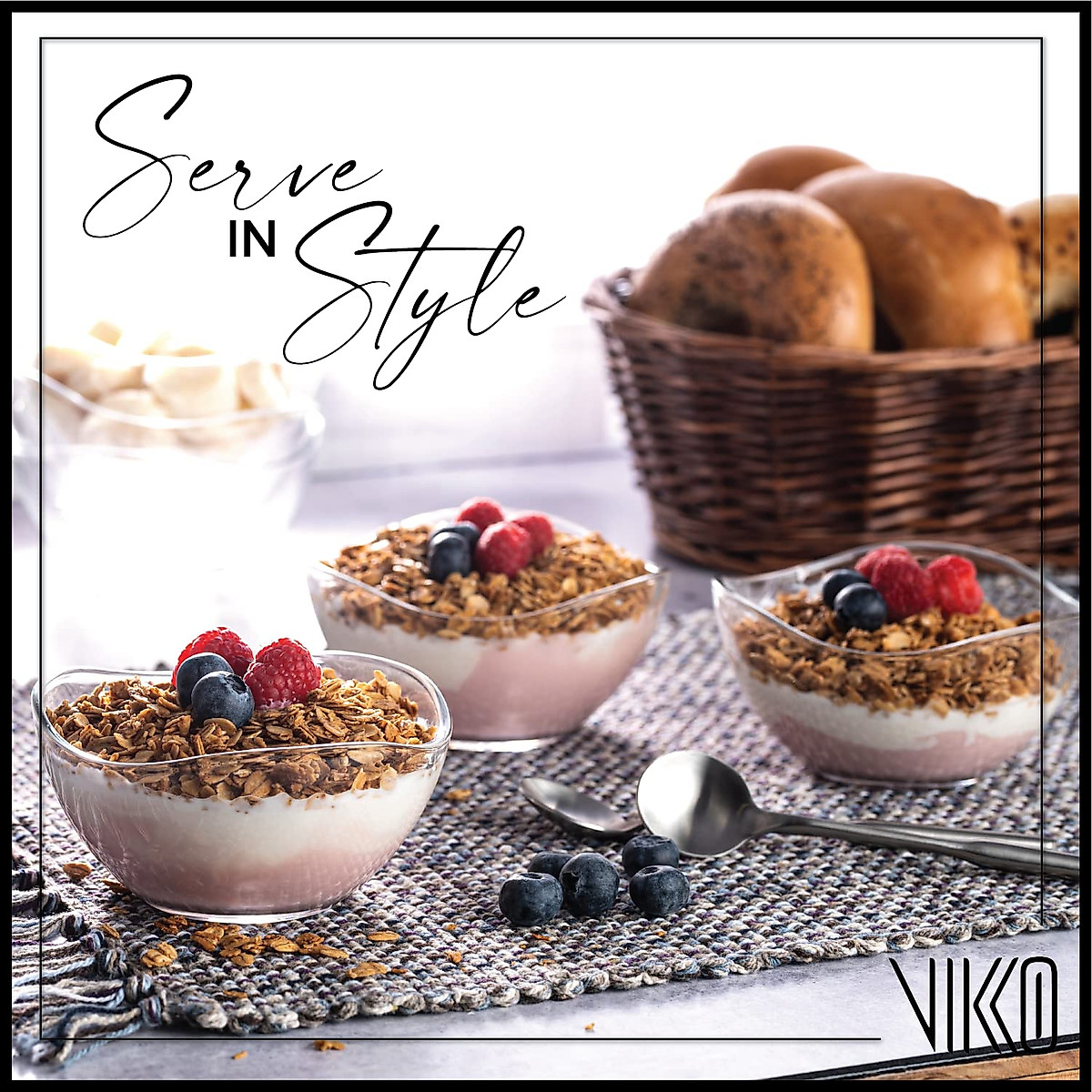 Vikko Glass Bowls, Set of 6 Decorative Glass Dessert Bowls, 10 Ounce Glass Dish for Dessert, Candy, Kitchen Prep, Dishwasher Safe