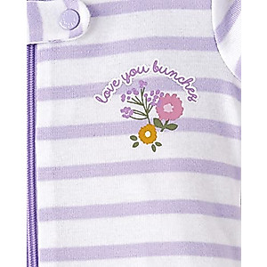 The Children's Place Baby Girls Long Sleeve 100% Cotton Zip-front One Piece Footed Pajama Set And Toddler Sleepers, Lovely Lavender, 6-9 Months US