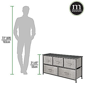 mDesign 21.65" High Steel Frame/Wood Top Storage Dresser Furniture Unit with 5 Removable Fabric Drawers - Wide Bureau Organizer for Bedroom, Living Room, Closet - Lido Collection, Black/Graphite Gray