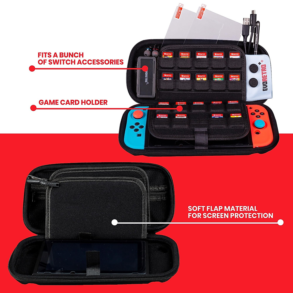 Starter Kit Accessories 14 pcs - Complete Bundle Set Compatible for Nintendo Switch Case Gaming Console