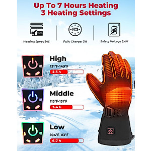 KEMIMOTO Heated Gloves for Men Women, Heating Ice Fishing Gloves Rechargeable Electric Battery 2pcs 7.4V for Winter Motorcycle Skiing Snowboarding Hunting Camping, Size XL