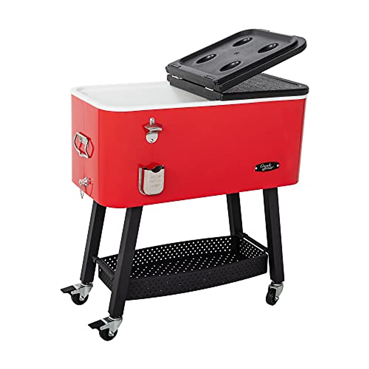 Creole Feast CL8001R 80-Quart Premium Rolling Cooler, Portable Cold Drink Beverage Cooler Cart for Outdoor Patio, Tailgating, Poolside BBQ Party, Red
