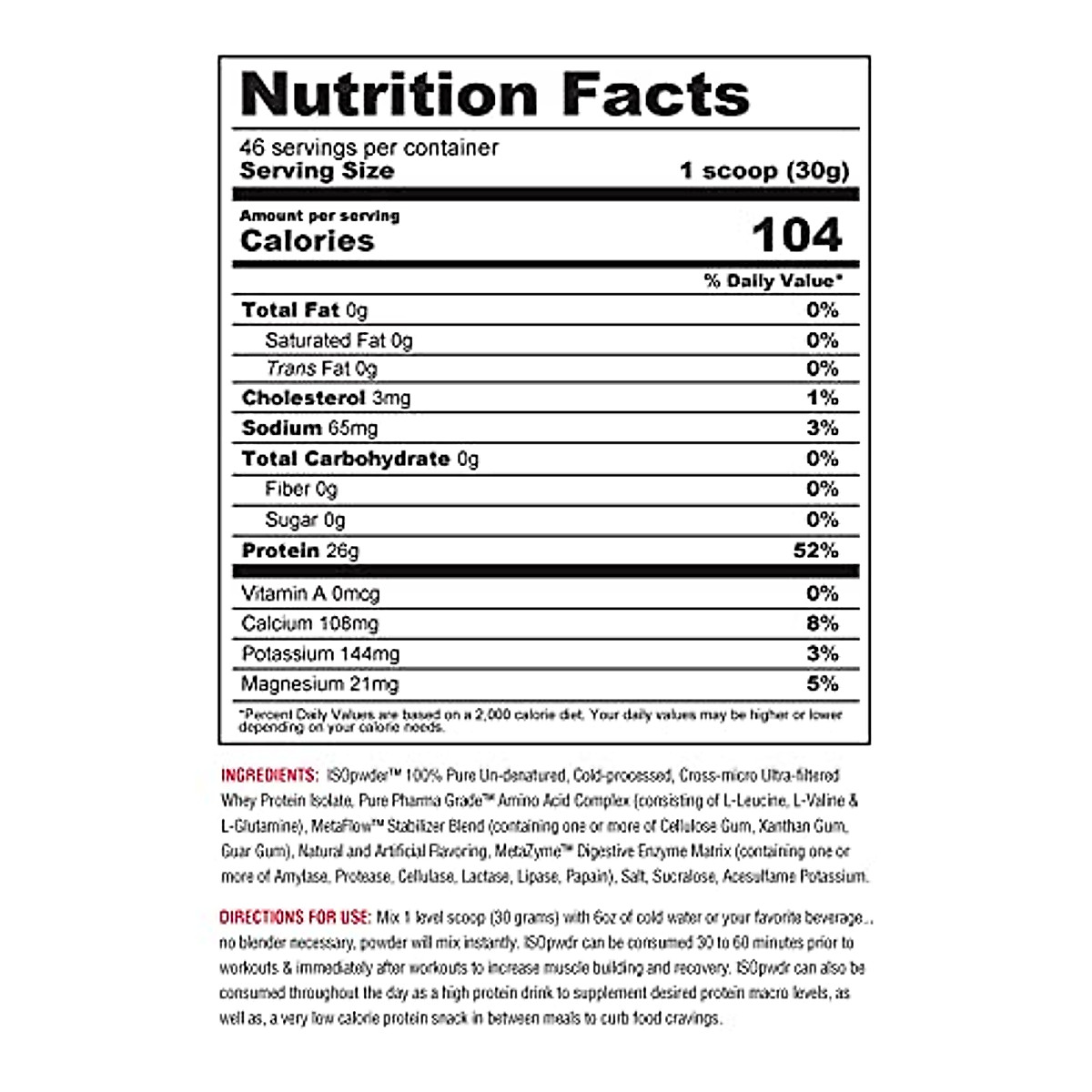 Metabolic Nutrition Whey Protein Isolate ISO PWDR Strawberry Cream, 3.04lb, 23 Servings, 26g Protein, Fast Digesting, Zero Carbs, Delicious Flavor, Very Low Carbs & Fat, Zero Lactose