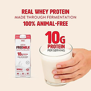 Strive FREEMILK, Animal-Free Dairy Milk, 32 oz Carton (Pack of 6), Lactose Free, 10g Protein per Serving, Alt Milk, Shelf Stable, Precision Fermentation, Perfect Day