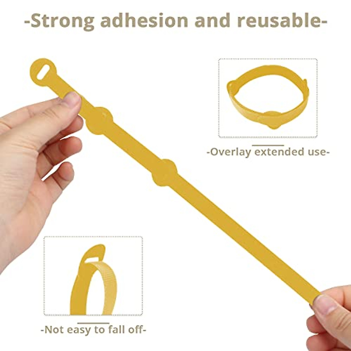 Jawflew 50 PCS Reusable Fastening Cable Ties, Microfiber Cloth 6-Inch Hook and Loop Cord Ties Multi-Purpose Cable Ties for Tablet Laptop PC TV Home Office Electronics Wire (Round head-Yellow)