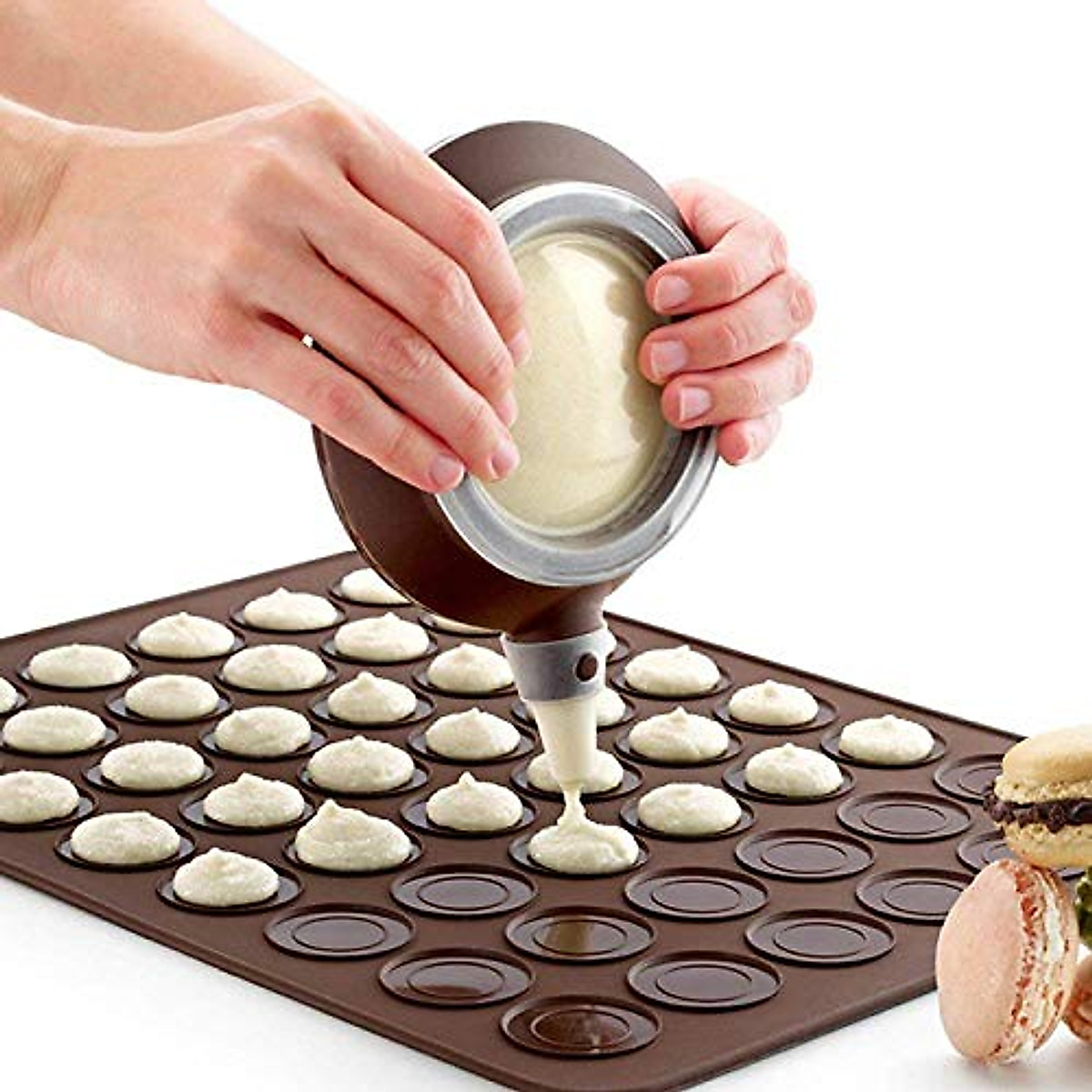 Cool Cook 48 Hole Macarons Silicone Mat Baking Mold Silicone Macaron Kit Pastry Baking Mat and Decorating Piping Pot with 4pcs Nozzles