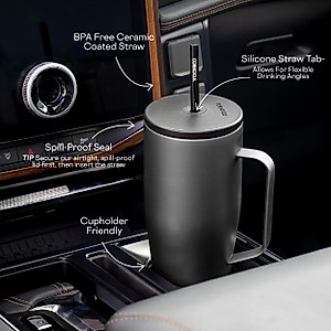 Corkcicle 30oz Tumbler With Handle, Ceramic Slate, Reusable Water Bottle, Triple Insulated Stainless Steel Travel Mug, BPA Free, Keeps Beverages Cold 12 Hours, Tumbler with Lid and Straw, Cold Cup XL