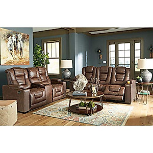 Signature Design by Ashley Owner's Box Faux Leather Power Reclining Sofa with Adjustable Headrest, Brown