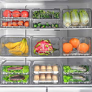 ZENVY 3-Pack Double Layer Fridge Storage Container | Clear Food Storage Pull Out Bins | For Fridge, Pantry, Or Toy Orginization (3)