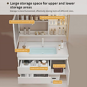 ZGNBSD Bathroom Vanity with Sink - Stylish Bathroom Sink Cabinet, Floating Vanity & Intelligent Fog-Free Mirror Cabinet | Solid Wood Material | Modern Bathroom Cabinet with Sink (28")