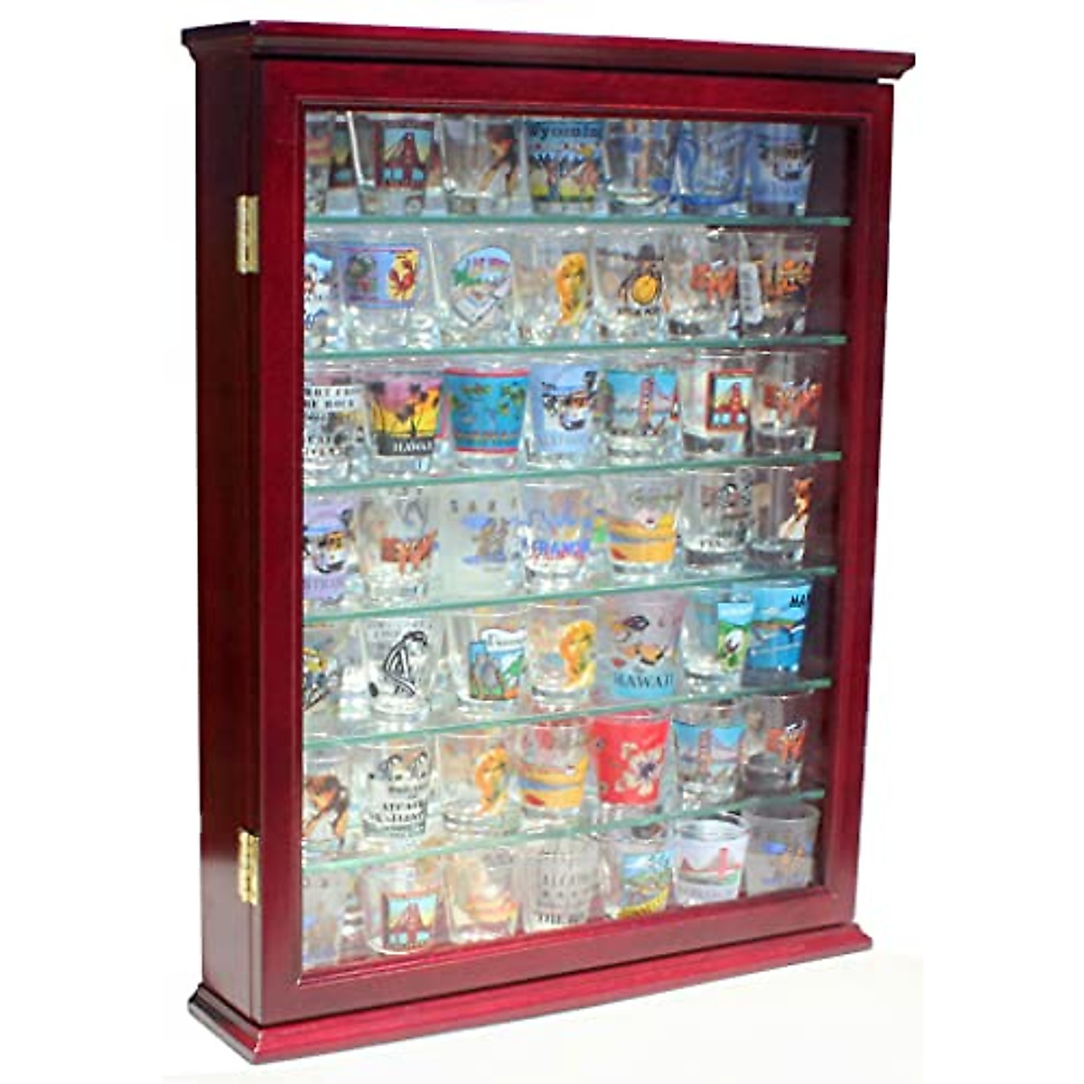 DisplayGifts Shot Glass Display Case Wall & Standing Curio Cabinet Shelf Unit Small Curio Cabinet (Cherry Finish)