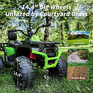 Hikiddo Kids ATV 4 Wheeler, 24V Ride On Toys Car for Big Kids with 400W Motor, 2 Seater - Green