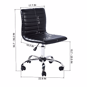 Homylin Leather Office Chair, Height Adjustable, Swivel Mid Low Back, Armless Ribbed Modern Computer Desk Chair with Casters for Home Administration Staff, Black