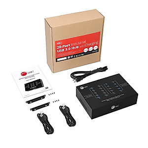 SIIG 20-Port Industrial USB 3.0 Hub with Charging - 200W, 5Gbps with 5V/2.1A per Port, Powered Multiport Hub Expander for Laptop, Tablets, Cellphone, External HDD, Keyboard and Mouse (ID-US0611-S1)