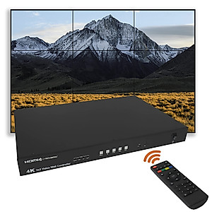 J-Tech Digital 3x3 4K30Hz HDMI Video Wall Controller Multiviewer Matrix | 4K30Hz Input and Output, Supports HDMI, VGA, USB Type-C, DisplayPort, Edge Correction, Audio Extraction Up to 10x10