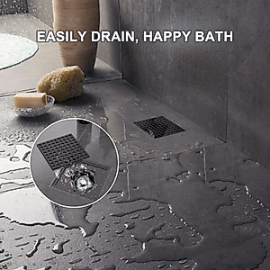 4-1/4" Square Shower Floor Drain with Black Matte Strainer(Checkered