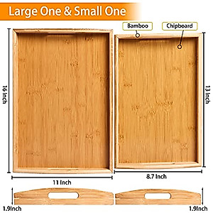 2 Pack Bamboo Serving Tray with Handles, Portable Bed Tray for Breakfast Dinner, Eating Trays for Living Room,Restaurants