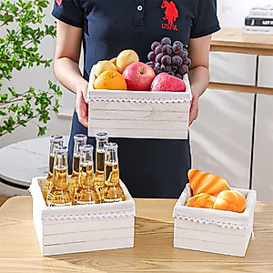 Quan Shuo Antique Square Nesting Box, Decorative Farmhouse Wooden Storage Box 3-Piece Set, White