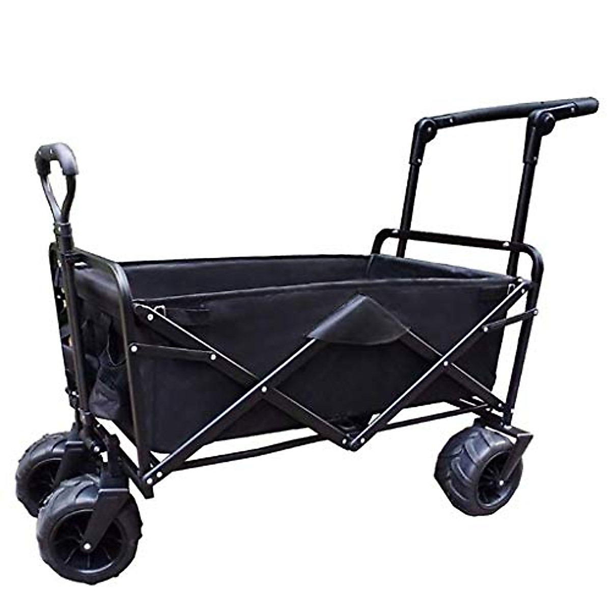Suuim Collapsible Folding Wagon, Folding Wagon All Terrain Collapsible Utility Truck with Push Bar - Portable Rolling Heavy Duty 330 Lb Capacity Cart Buggy