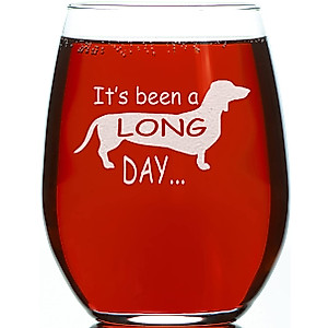 CARVELITA It's Been A Long Day 15oz Engraved, Sarcastic Gifts For Best Friends, Cute Funny Stemless Dachshund Wine Glass, For Her, Mom, Wife, Girlfriend, Sister, Grandmother, Aunt, Friends