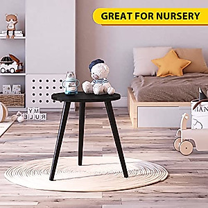 Round Side Table, Small Round Wood End Table Accent Table for Living Room Bedroom Small Spaces, Modern Home Decor Round Night Stand Slim Bedside Tables, Easy to Assemble, Black