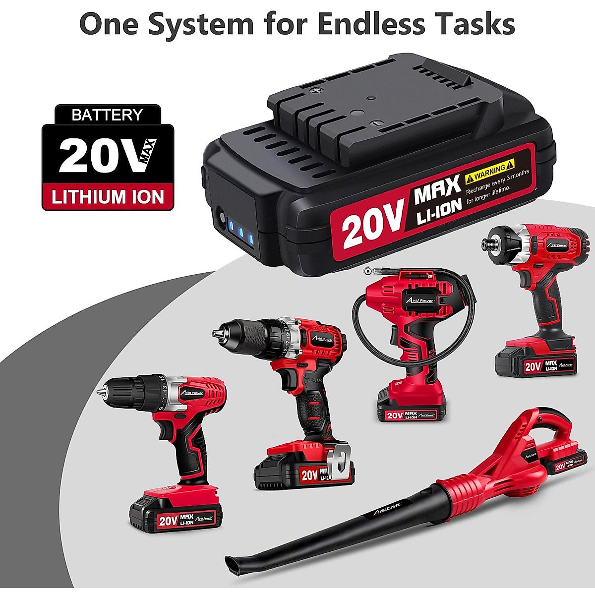 AVID POWER 20V MAX 2.0 Ah Lithium Ion Rechargeable Battery, Only Fit for Specified 20V Cordless Tools (See Below for Specific Tools Adapted)