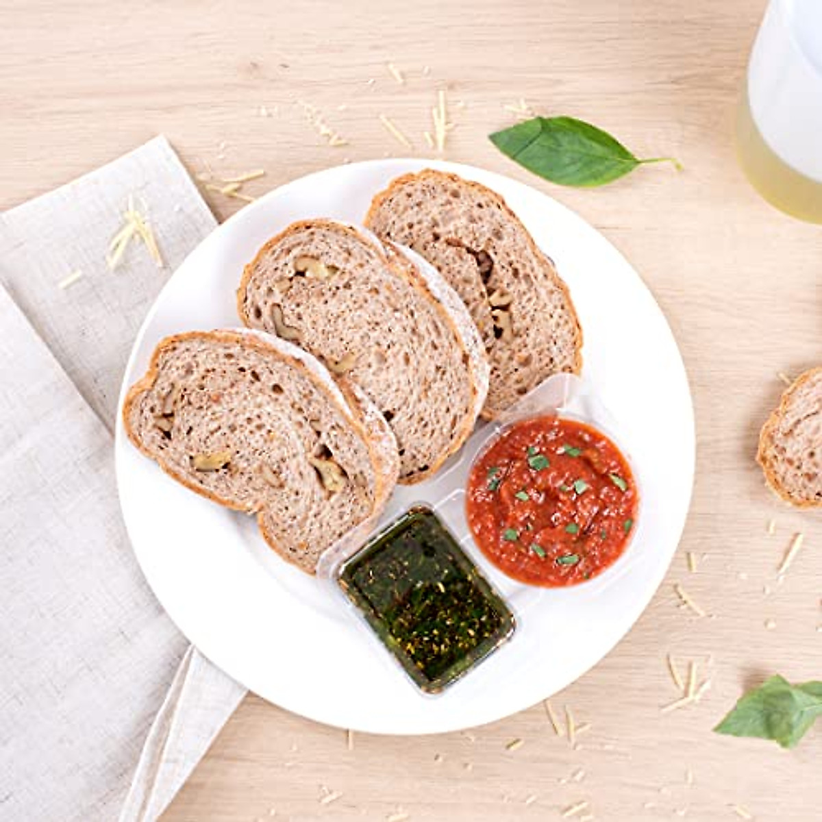 Restaurantware Futura 5 Ounce Snack Containers 100 Microwavable Sauce Containers - 2 Compartments Hinged Lid Clear Plastic Portion Cups For Condiments Or Dips