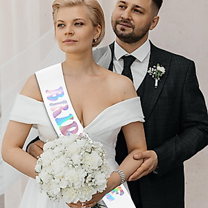 SKJIAYEE Bride to Be Iridescent Sash, Bachelorette Party Sash Decorations for Hen Party Bridal Shower Engagement Wedding Party, Glitter Iridescent White Sash for Bride - Bachelorette Favor