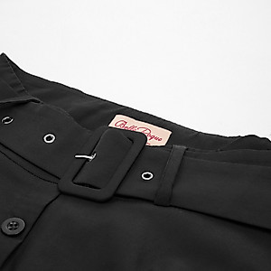 Women's Vintage High Waisted A-Line Skirts Flowy Long Skirt with Pockets and Belts Black XL