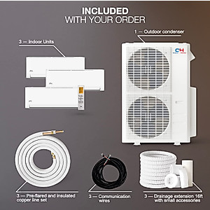Cooper & Hunter 28,000 BTU Tri 3 Zone 9,000 + 12,000 + 12,000 BTU, 24.6 SEER2, 230V, Multi Zone Wall Mount Ductless Mini Split Air Conditioner Heat Pump Full Set with 25ft Installation Kits