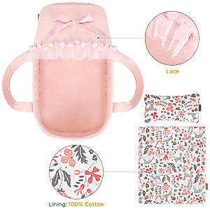 GAGAKU Baby Doll Bassinet, Doll Carrier Doll Carry Cot Set with Canopy and Pillow Blanket for 9 10 11 12 Inch Dolls Stuffed Animals - Pink