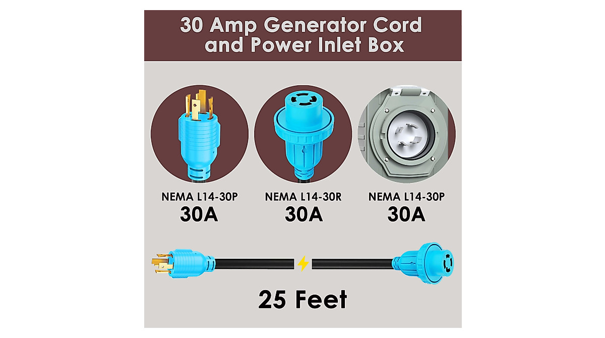 CircleCord 4 Prong Generator Extension Cord 25ft Heavy Duty Locking ...