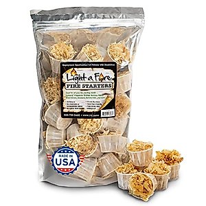 All Natural Fire Starters.15-20 Minute Burn for BBQ, campfire, charcoal, fire pit, wood & pellet stove, 30 Extra Large Waterproof for Indoor/Outdoor Made in USA