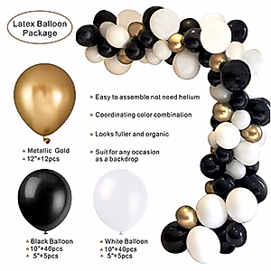 Heboland Black Gold White Balloon Garland Arch Kit 92Pcs Balloons16ft Long for Birthday Party Graduation Event Decorations