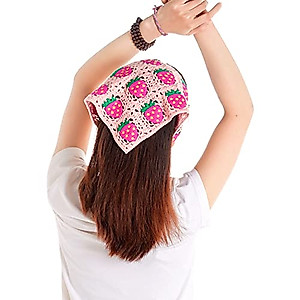 hoyuwak 3Pcs Crochet Bandanas Headbands Hairbands Head Hair Scarf for Women Girls Knitted Floral Strawberry Mushroom Hair Accessories for Hair Styling Festival Holiday Christmas Decor