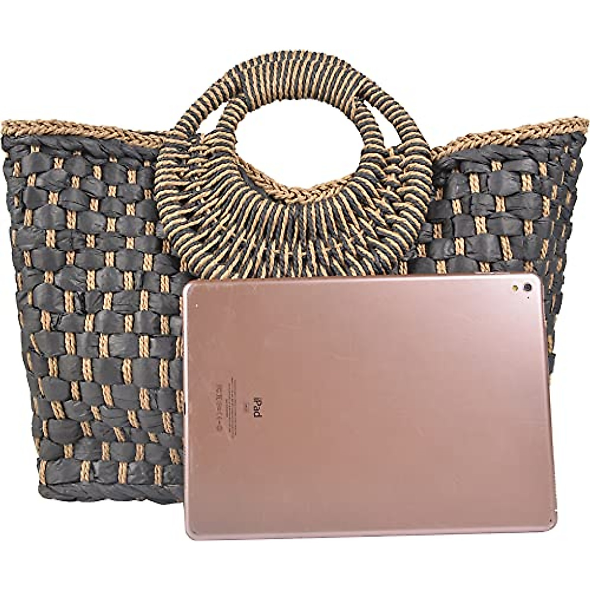 QZUnique Hand-woven Straw Bag Women Summer Beach Handbag Casual Satchel Retro Top Handle Tote Clutch