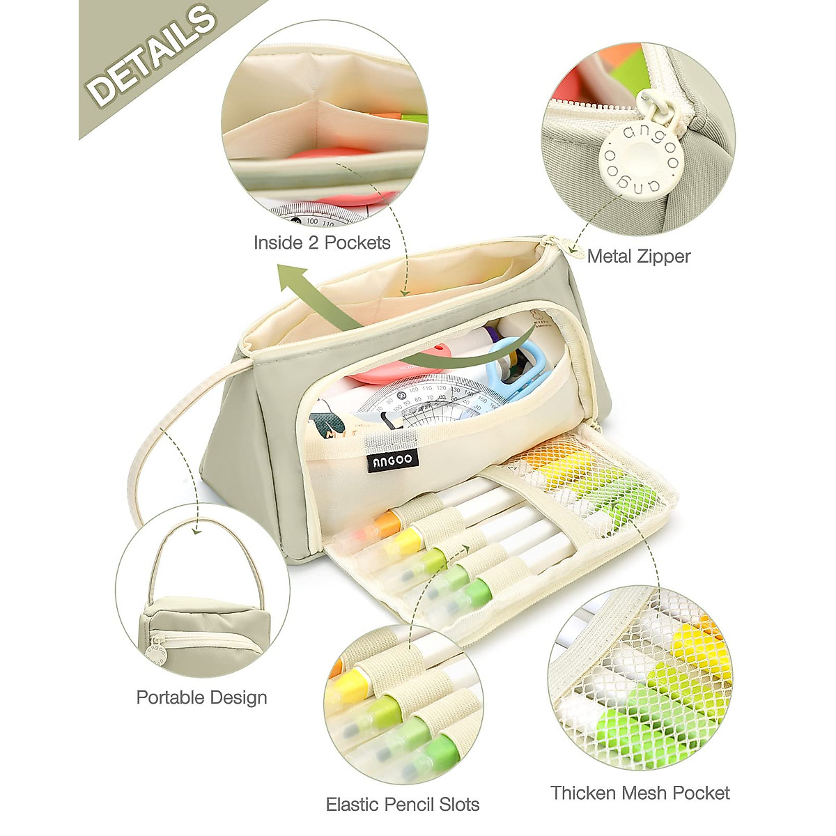 Large Capacity Pencil Case Pen Bag, Pencil Bag Stationery Storage Pencil Pouch, Handheld Makeup Pouch Holder Pencil Organizer College School Office Supplies for Student Christams Gift (Light Green)