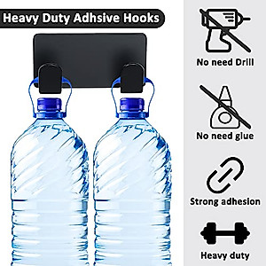 SAYAYO Black Coat Hooks for Wall, Adhesive Towel Hooks for Bathrooms, Heavy Duty Wall Hooks for Hanging, Stainless Steel Double Robe Hooks X 2 Packs