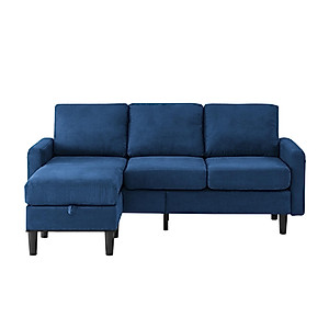 TURRIDU L-Shape Sleeper Sectional Sofa with Storage Ottoman, 3-Seater Convertible Sofa Couch with Reversible Chaise, Soft Thick Cushion Sofa for Living Room, Apartment, Small Space, Navy Blue
