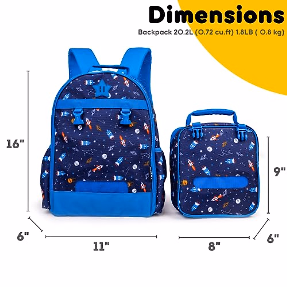 J World New York Unisex Kid's Backpack with Lunch Bag Set, Spaceship, One Size