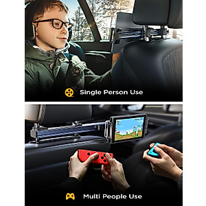 LISEN iPad Car Holder Back Seat iPad Holder for Car Tablet Mount Headrest Travel Accessories Road Trip Essentials for Kids Adults Fits All 4.7-12.9" Devices & Headrest Rod (Black)