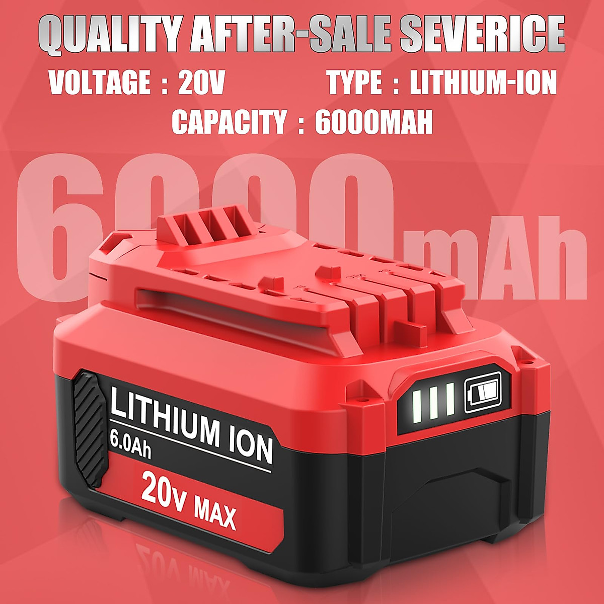 2PACK CMCB206 6000mAh Lithium ion Replacement Battery Compatible with Craftsman 20V Battery CMCB202 CMCB204 CMCB201 CMCB209 CMCB205 CMCS500 V20 Series Cordless Power Tool(Only for V20 Series)(Red)