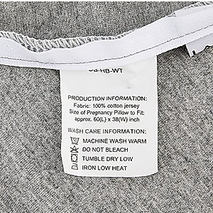 Lavish Home Full Body Pillow Cover- U-Shaped 100% Cotton Jersey Replacement Pillowcase, Removeable with Zipper for Pregnancy/Body Pillows (Gray)